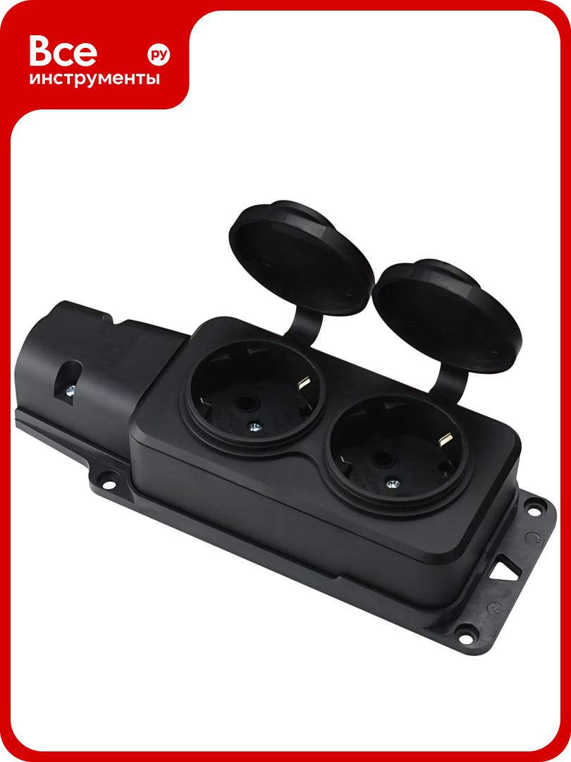Колодка каучуковая с заземлением Monolit 2 розетки 16А IP54, Чёрный 1184