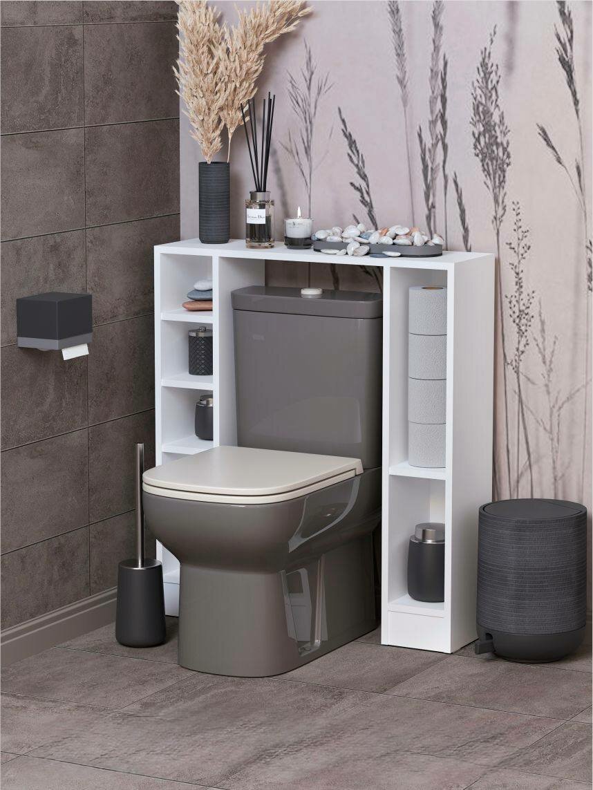 Шкаф в ванную напольный открытый, стеллаж над унитазом, цвет белый