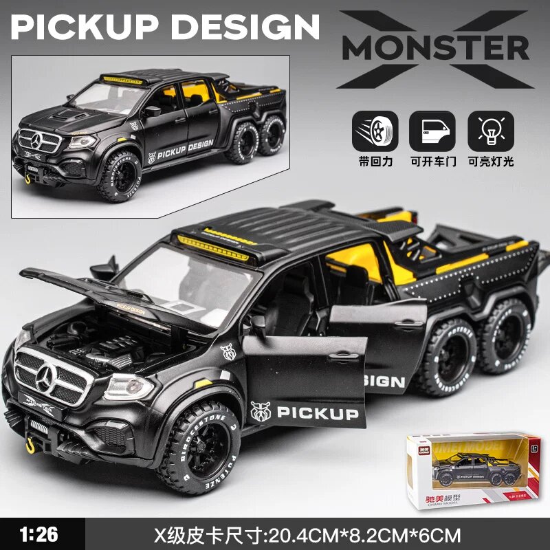 Модель автомобиля Mercedes-Benz X модифицированный 6X6, алюминиевый, для детей, черная коробка