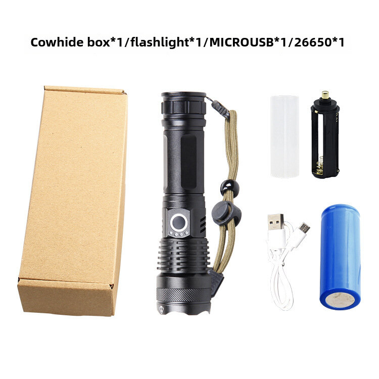Кросс-Бордер Новый Xhp50 Алюминиевый Сплав Телескопический Фонарик Led Экран Питания USB Зарядка P70 Сильный Свет Фонарик (5058 Фонарик +26650 + USB Линяя Складной Коробка)