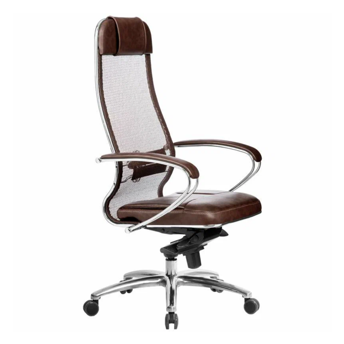 Кресло компьютерное Метта Samurai SL-1 темно-коричневый, сетка/экокожа выдерживает до 120 кг, качение