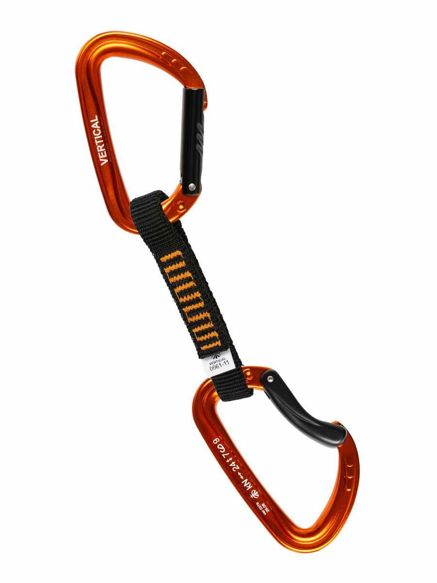 Оттяжка скалолазная с оранжевыми карабинами. Вертикаль Vertical