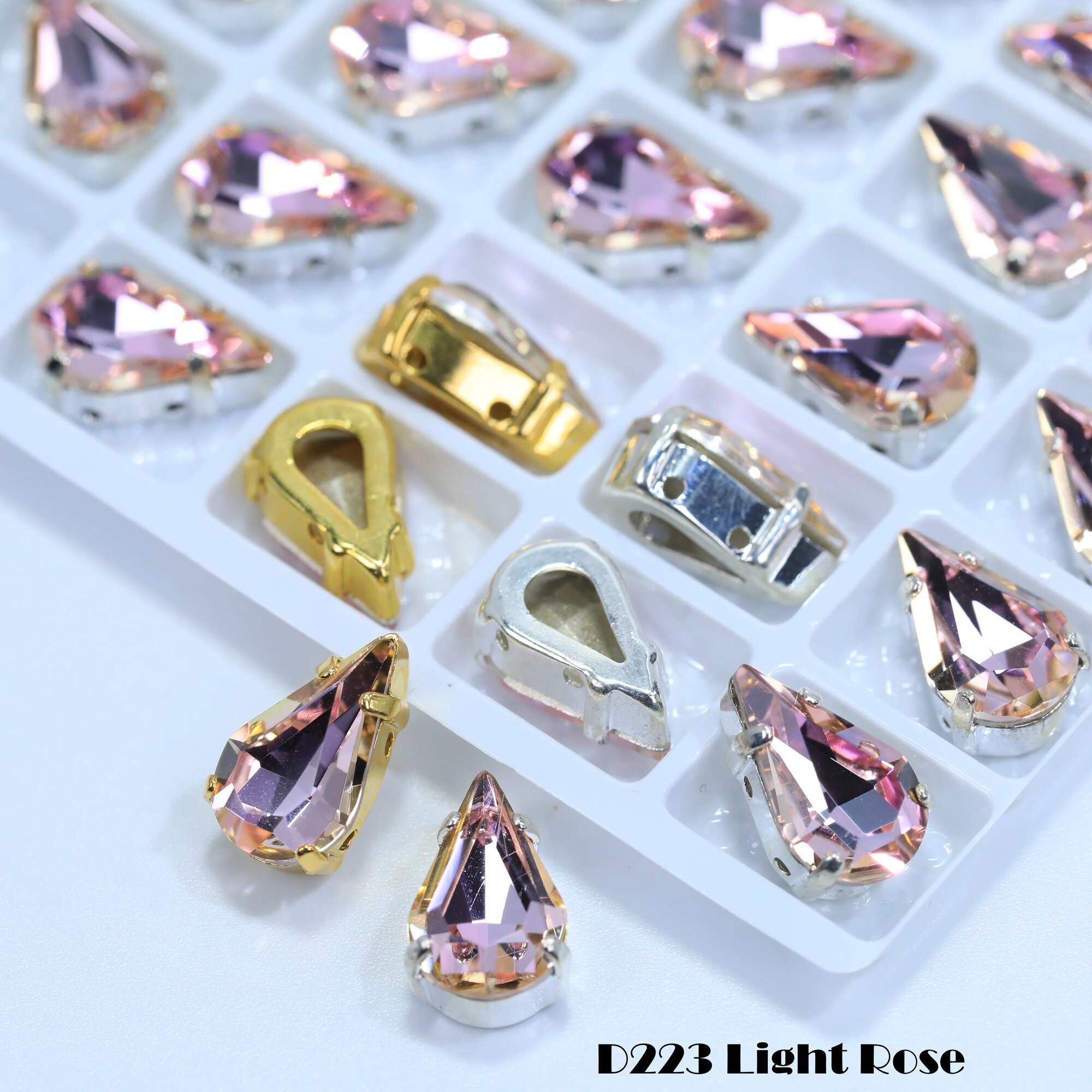 Стразы-капли D223 Light Rose, 72шт, 6mm10mm, Silver Claw