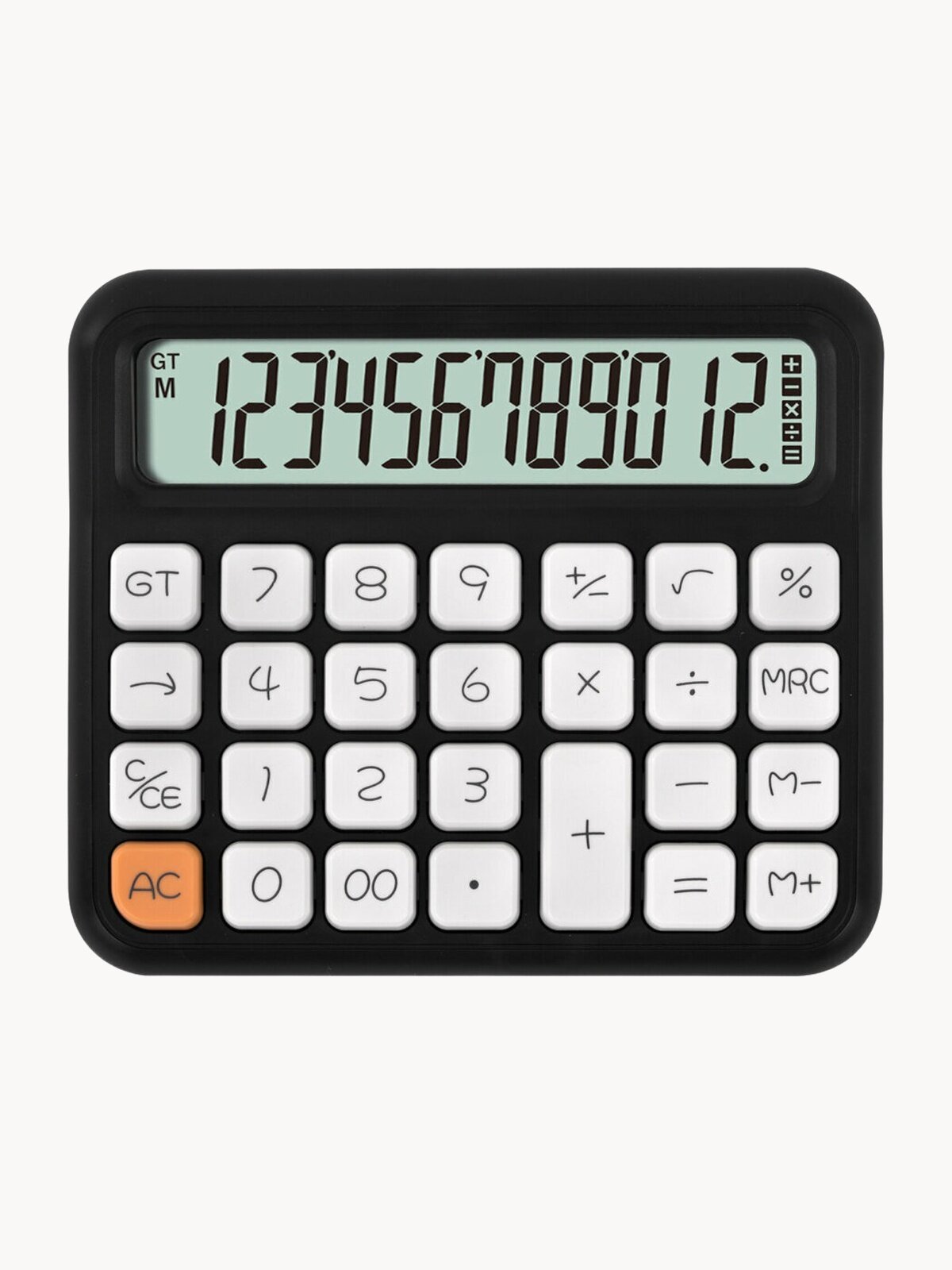 Калькулятор 12 разрядов бухгалтерский, 152х132 мм, с большими 3D кнопками, двойное питание, черный, Brauberg, 272956