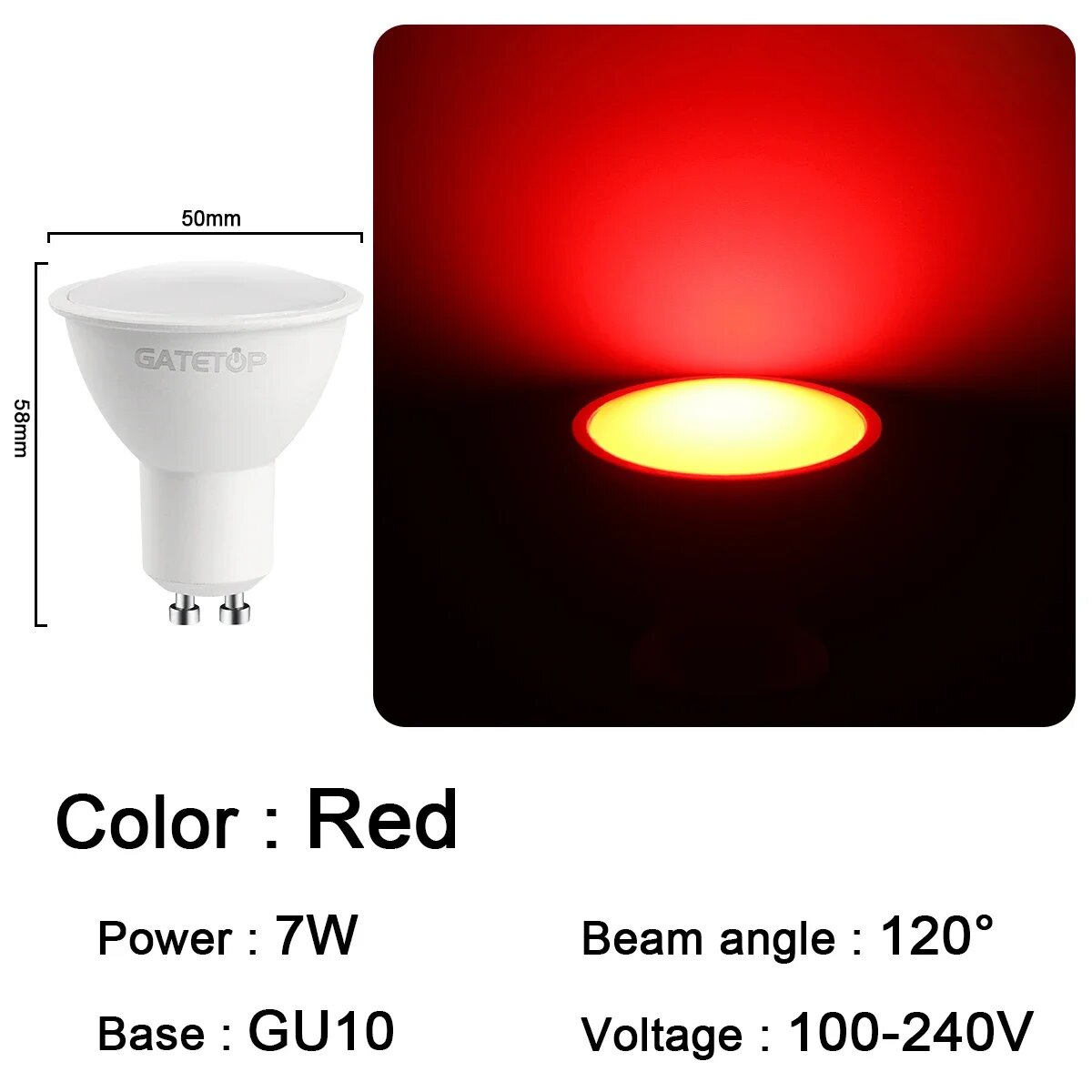 Светодиодная цветная лампа Gatetop GU10 E27 E14 GU10 RED, 4pcs