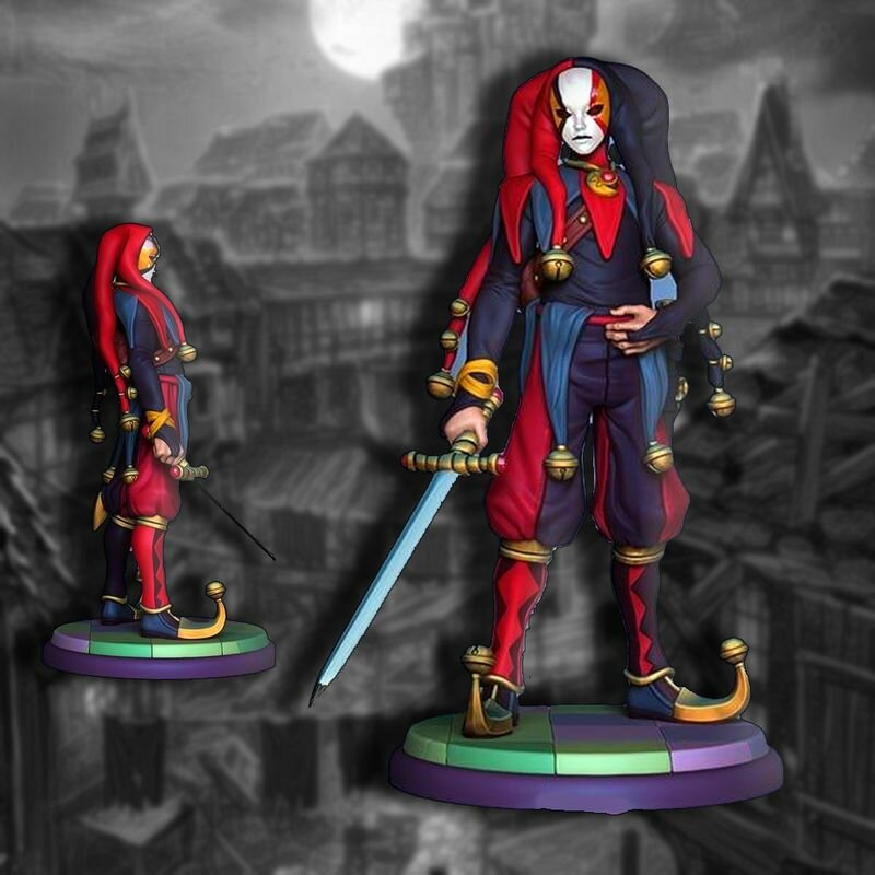 Шут Арлекин, Клоун, Плут-Вор, Ассасин (40мм) миниатюра для DnD (ДнД) и других Настольных игр( НРИ, Варгеймов или РПГ), фентези тематика