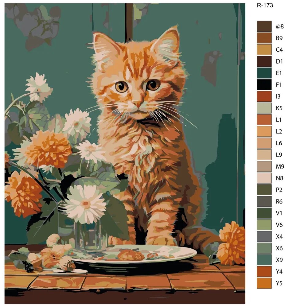 Картина по номерам R-173 "Рыжий котенок" 80x80 см