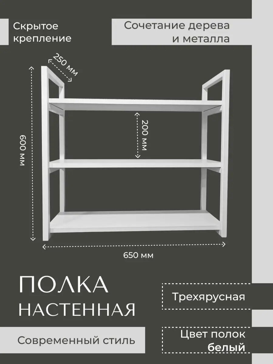 Полка LOFT18, навесная, открытая, белая, ЛДСП/металл, 65х60х25см