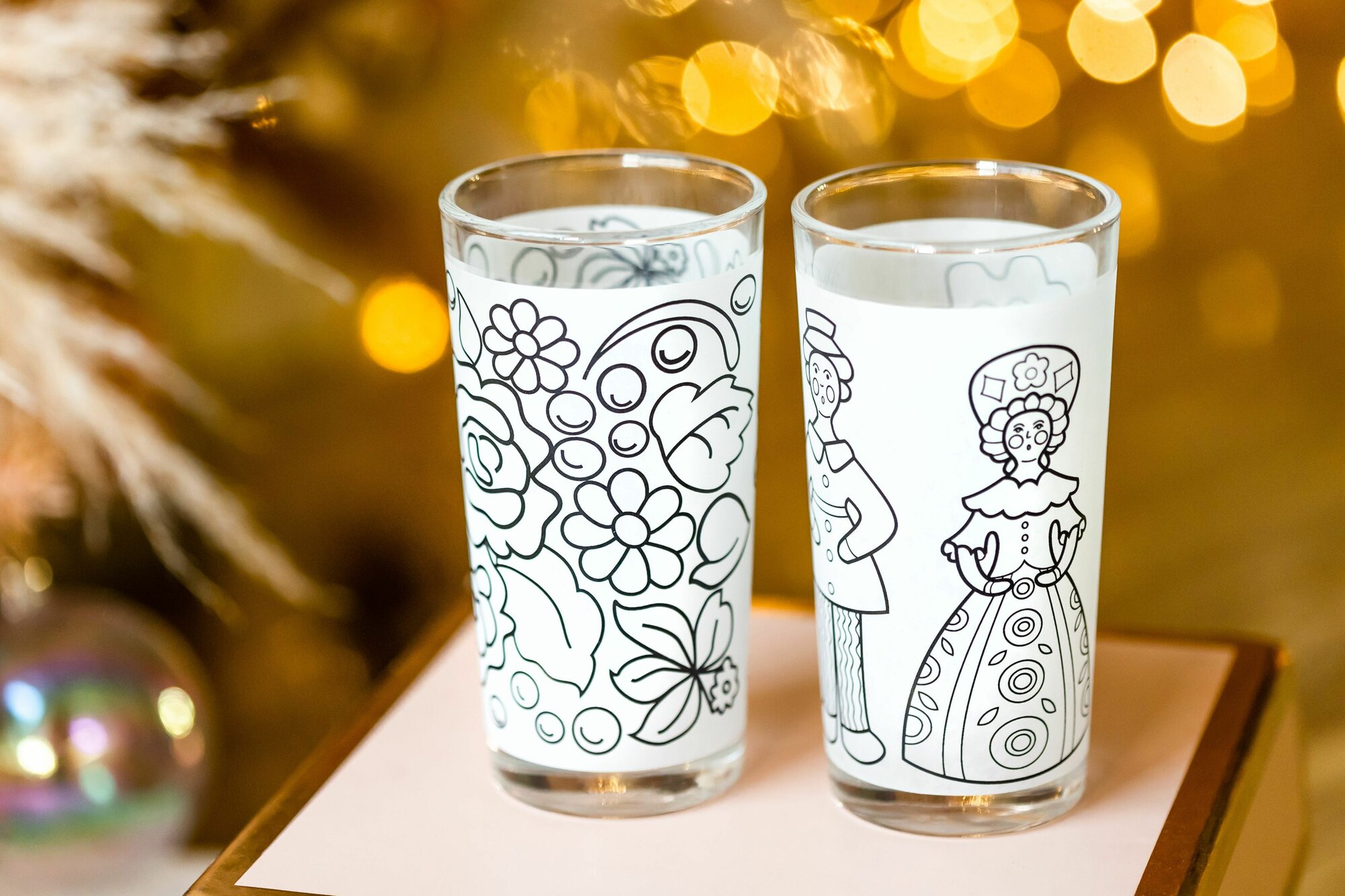 Набор стаканов для детей, чашки раскраски, под роcпись и раскрасc, "Русские сказки: Конек Горбунок, цветы" федерация, 250 мл. - 2 шт.