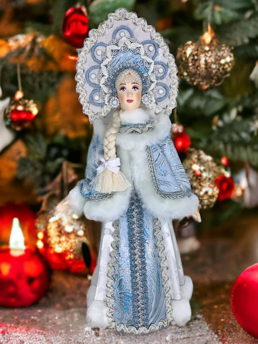 Кукла Снегурочка под ёлку высота 31 см ручная работа голубая