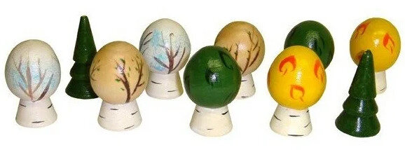 Дидактический счетный материал "Времена года. Деревья" для развития навыка счета, учимся считать, подготовка к школе, 10 деревянных расписных фигурок