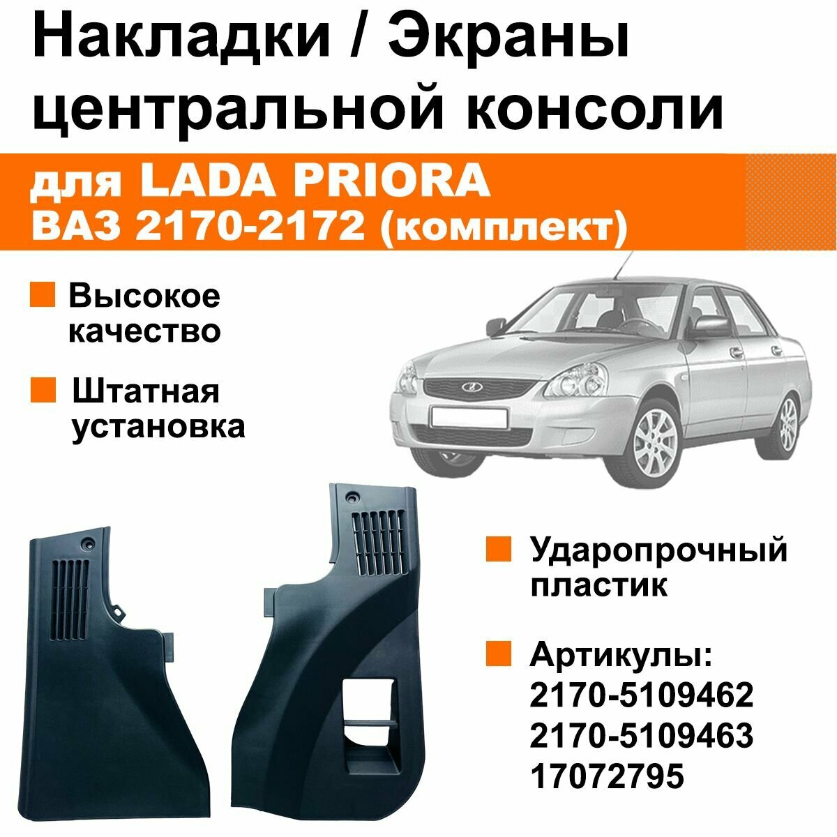 Накладки / Экраны боковые центральной консоли Лада Приора / ВАЗ 2170, 2171, 2172 (комплект)