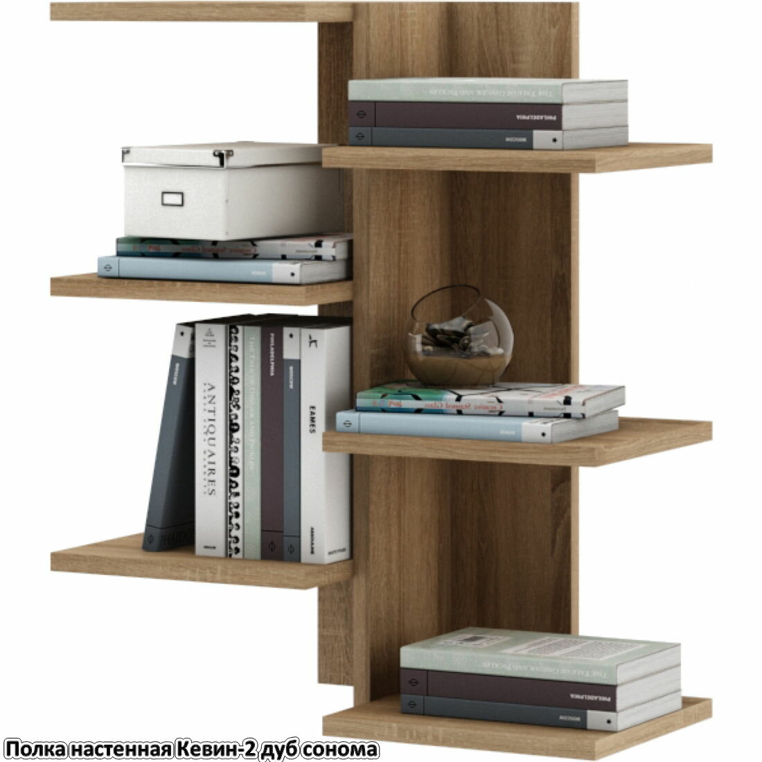 Полка настенная Кевин-2 Дуб-сонома, ЛДСП, МФ Владимир VMF, 51,6х60,8х25 см.