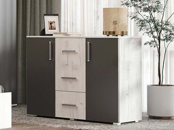 Комод Мебельная компания Миф Фиеста New (1200) Графит/Дуб крафт белый