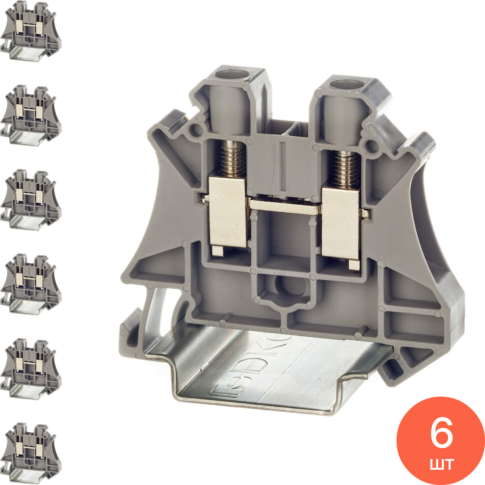 Клемма для проводов DKC / ДКС проходная 2 точки подключения, серая, 6мм2, 1шт. / зажим (комплект из 6 шт)