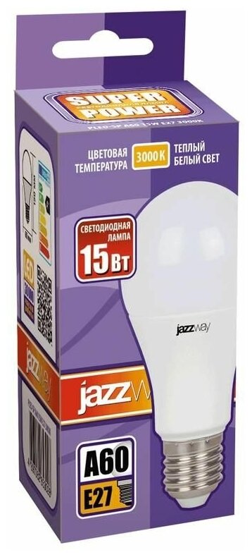 Лампа светодиодная PLED-SP 15Вт A60 грушевидная 3000К тепл. бел. E27 1530лм 230В JazzWay 2853028