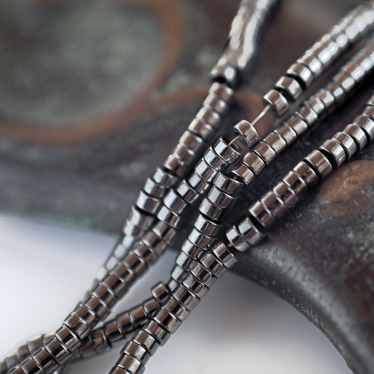 Гематит немагнитный Бусины натуральные 200 шт, рондель, цвет серебро, размер 2x1 мм