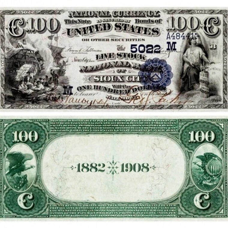 США 100 долларов 1882-1908 Су-Сити, сувенирная копия, банкноты и купюры редкие коллекционные