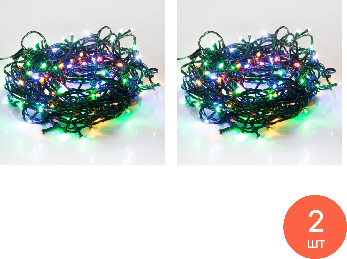 Гирлянда Neon-Night / Неон Найт Твинкл-Лайт мультиколор с контроллером и темно-зеленым проводом, 80 LED, IP20, длина 10м, 303-049 / новогодние украшения для декора дома (комплект из 2 шт)