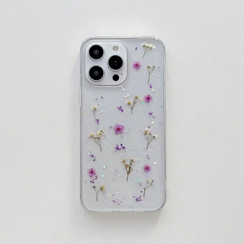 Чехол для iPhone 16 с сухими цветами, фиолетовый