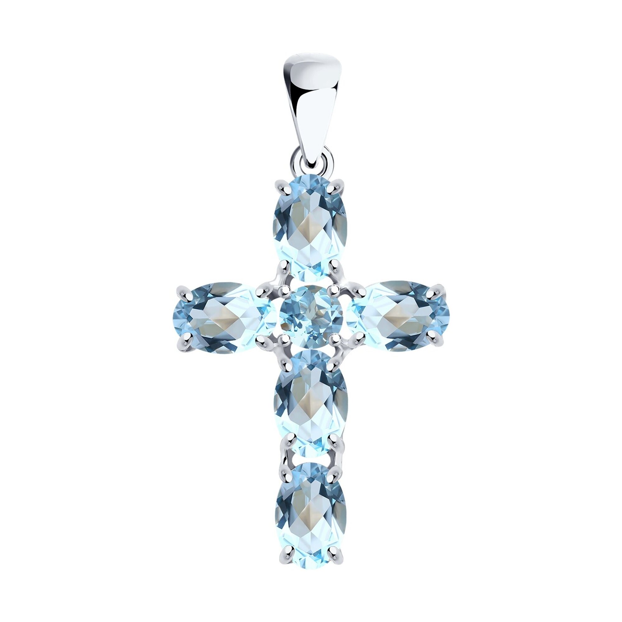 Крестик, серебро, 925 проба, родирование, топаз