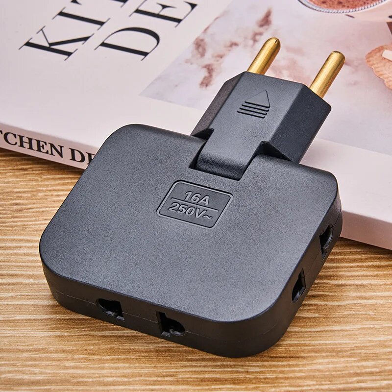 ELEABC Конвертер розеток EU 3 в 1 Black plug