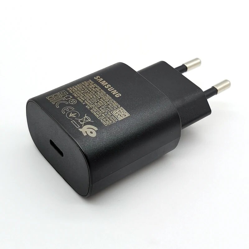 Супербыстрое зарядное устройство Samsung 25 Вт, адаптер типа C для Galaxy S24 S23 Black-Charger Only