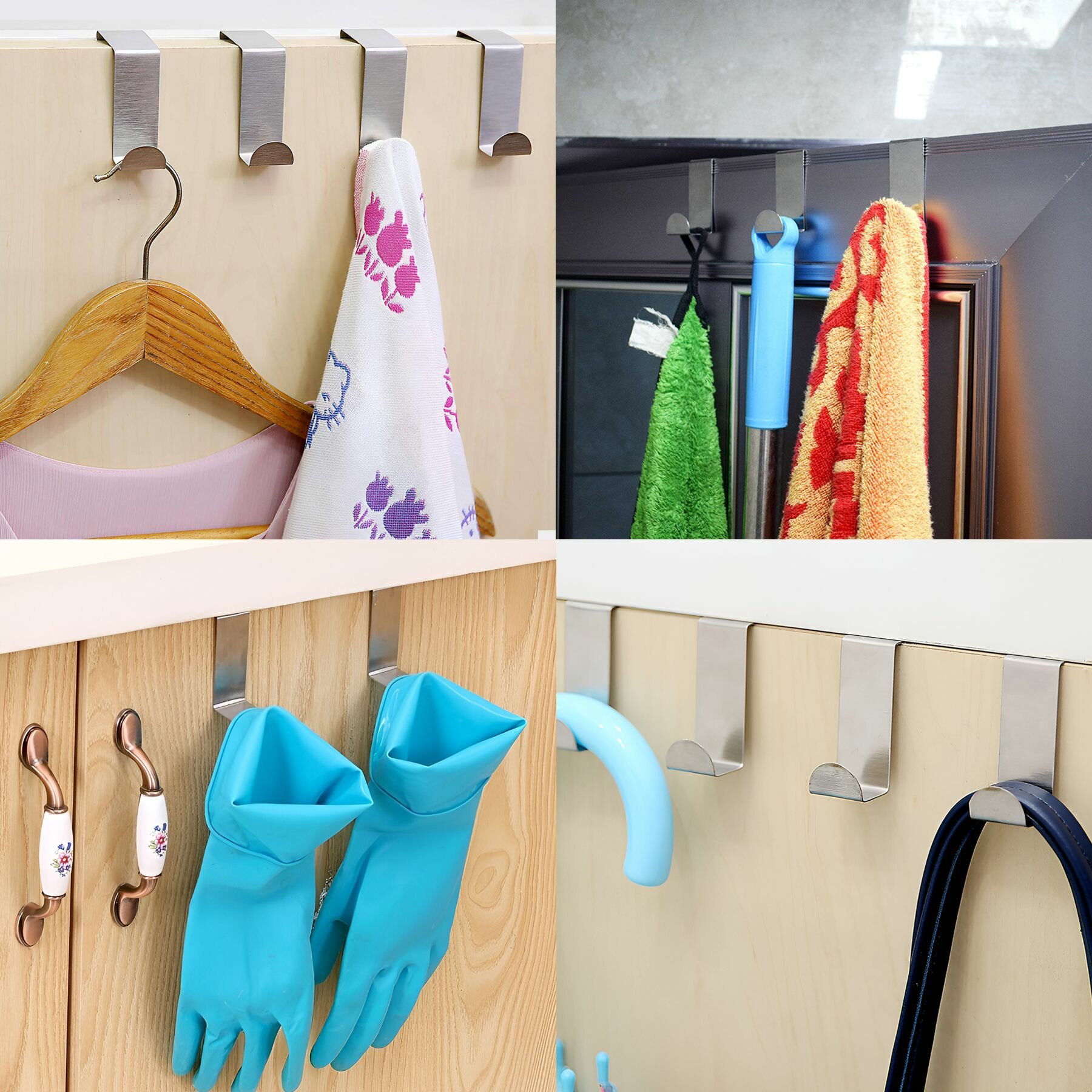 Крючки (вешалка) на дверь металлические для ванной, кухни или прихожей навесные двухсторонние 4 шт. для одежды и сумок в гардероб или на мебель