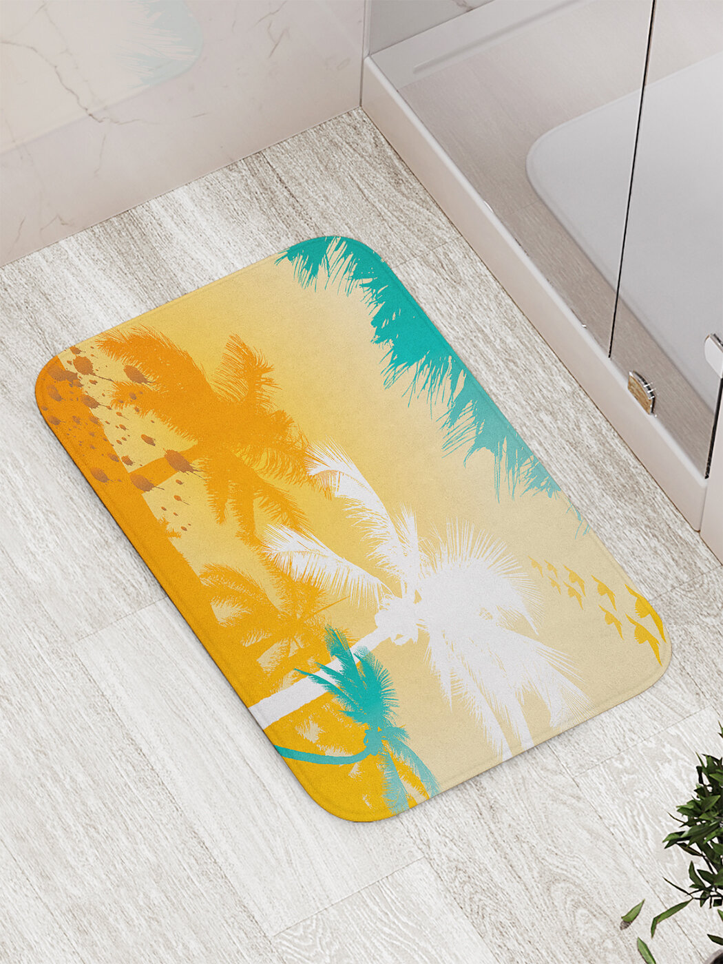 Коврик для ванной комнаты, туалета "Гавайские пальмы" противоскользящий, 52х77 см, JoyArty