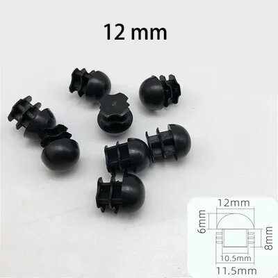 10 шт, мебельная стальная труба, круглая резиновая вставка, заглушка, черные торцевые Черный, 12mm