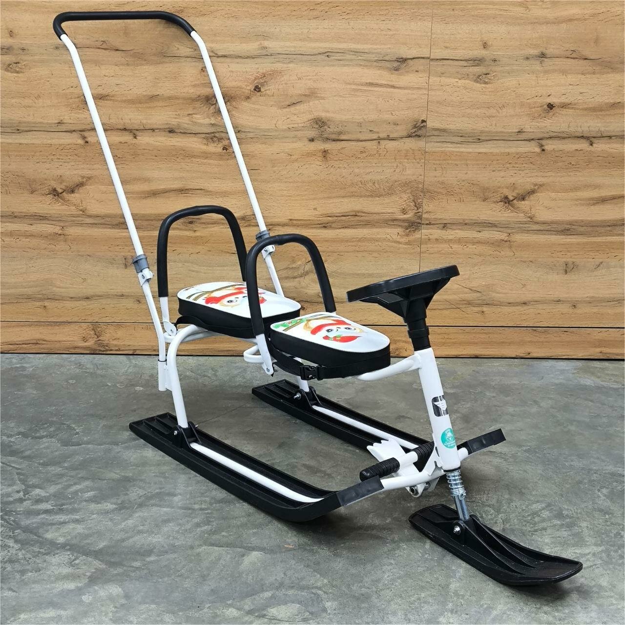 Снегокат детский барс 505 "TWINS BABY Push" для двоих, с толкателем, Совы карнавал