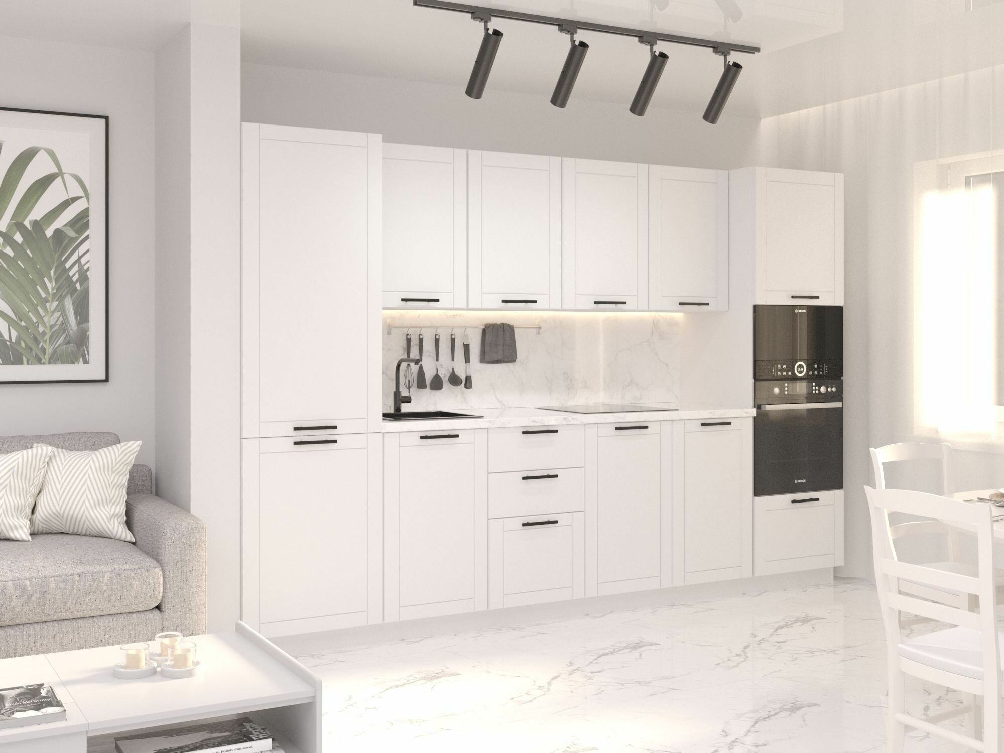 Кухонный гарнитур Лофт White Silk, 3200 мм
