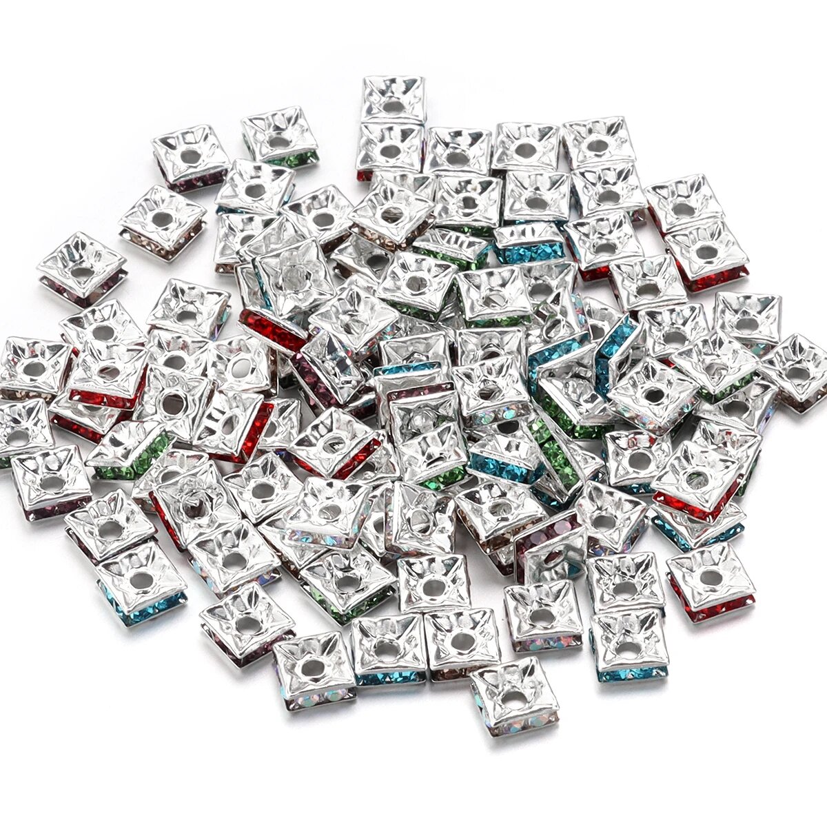 30 шт./лот 6/8 мм металлические бусины-разделители со стразами квадратные свободные бусины-разделители для изготовления ювелирных изделий DIY браслет ожерелье аксессуары