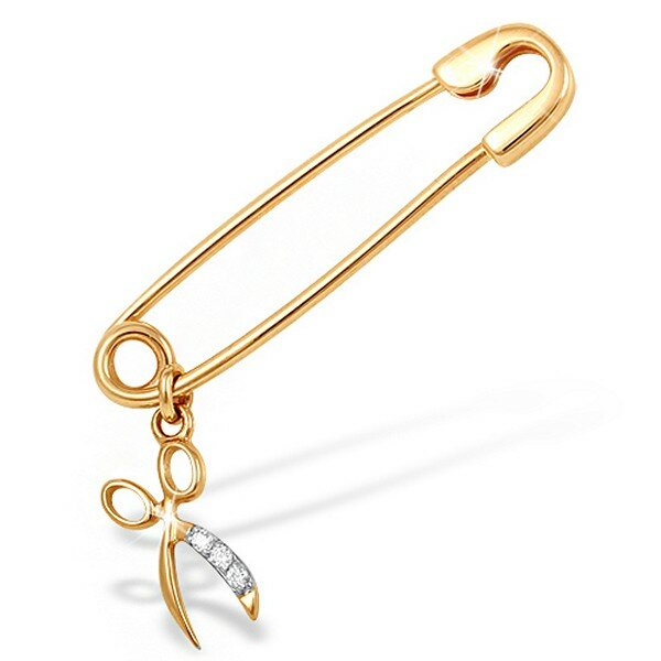 Брошь, красное золото, 585 проба, фианит