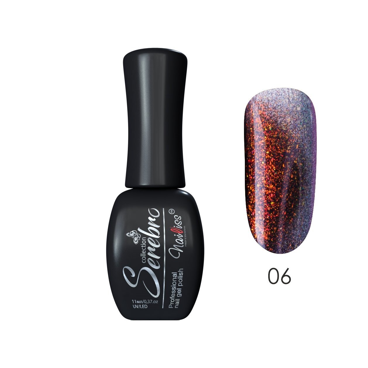 Гель-лак Serebro Galaxy №06 11 мл светоотражающий с хлопьями юки