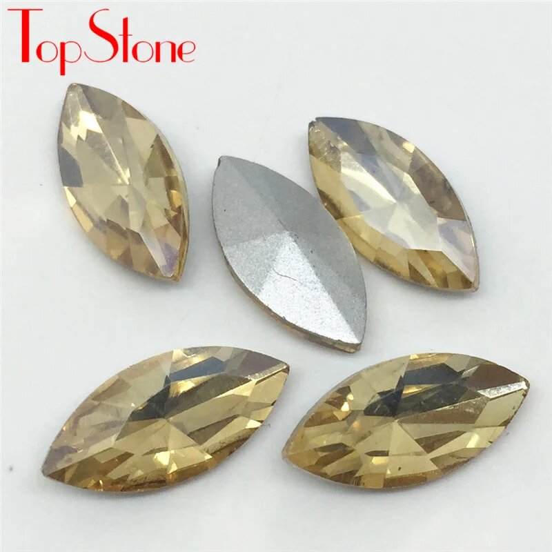 Стразы стеклянные TopStone Navette 5x10mm, Gold Champagne, 200шт
