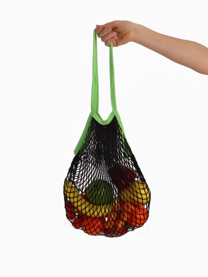 Сумка-авоська плетёная, клетка 1.5 см, чёрная/зелёная