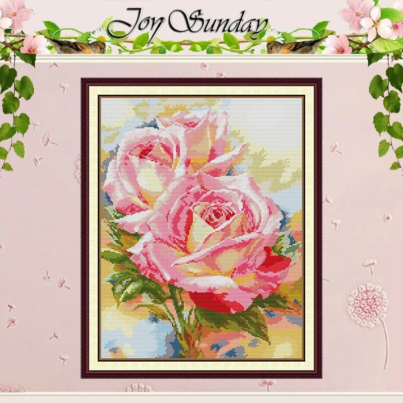 Набор для вышивки крестом Joy Sunday Два розовых розы 14CT blank canvas