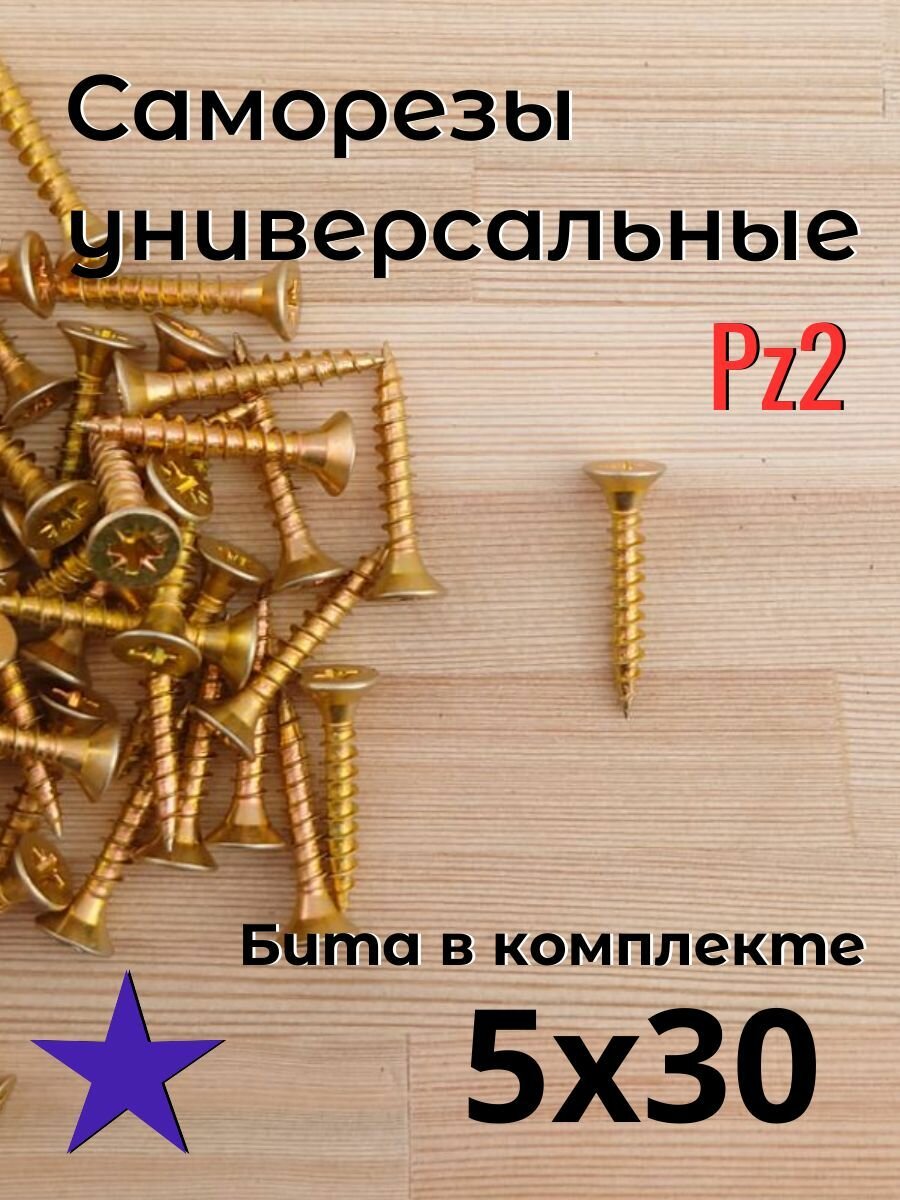 Саморез 5х30 по дереву универсальный 2кг 760шт бита PZ2 1шт