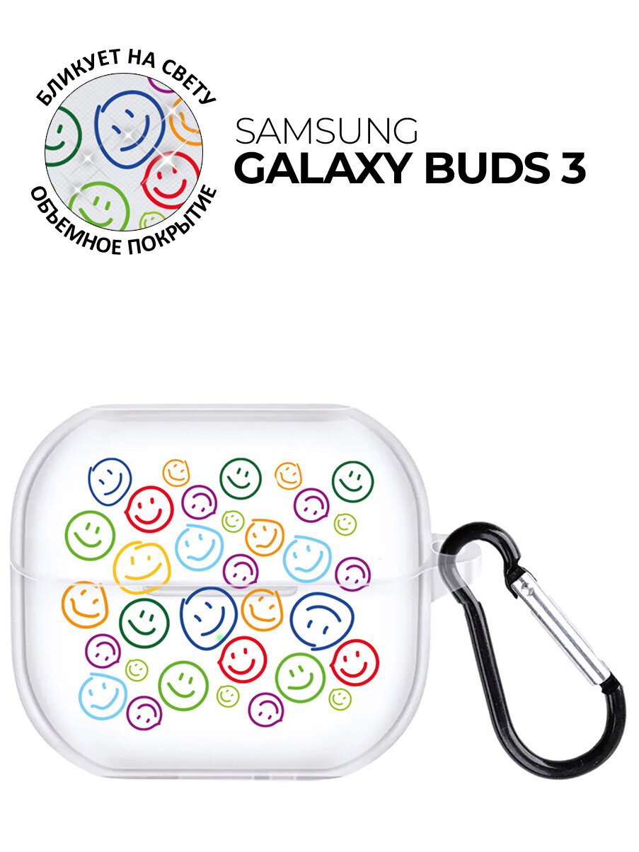 Чехол на Samsung Galaxy Buds 3 с принтом "Паттер смайлов" прозрачный
