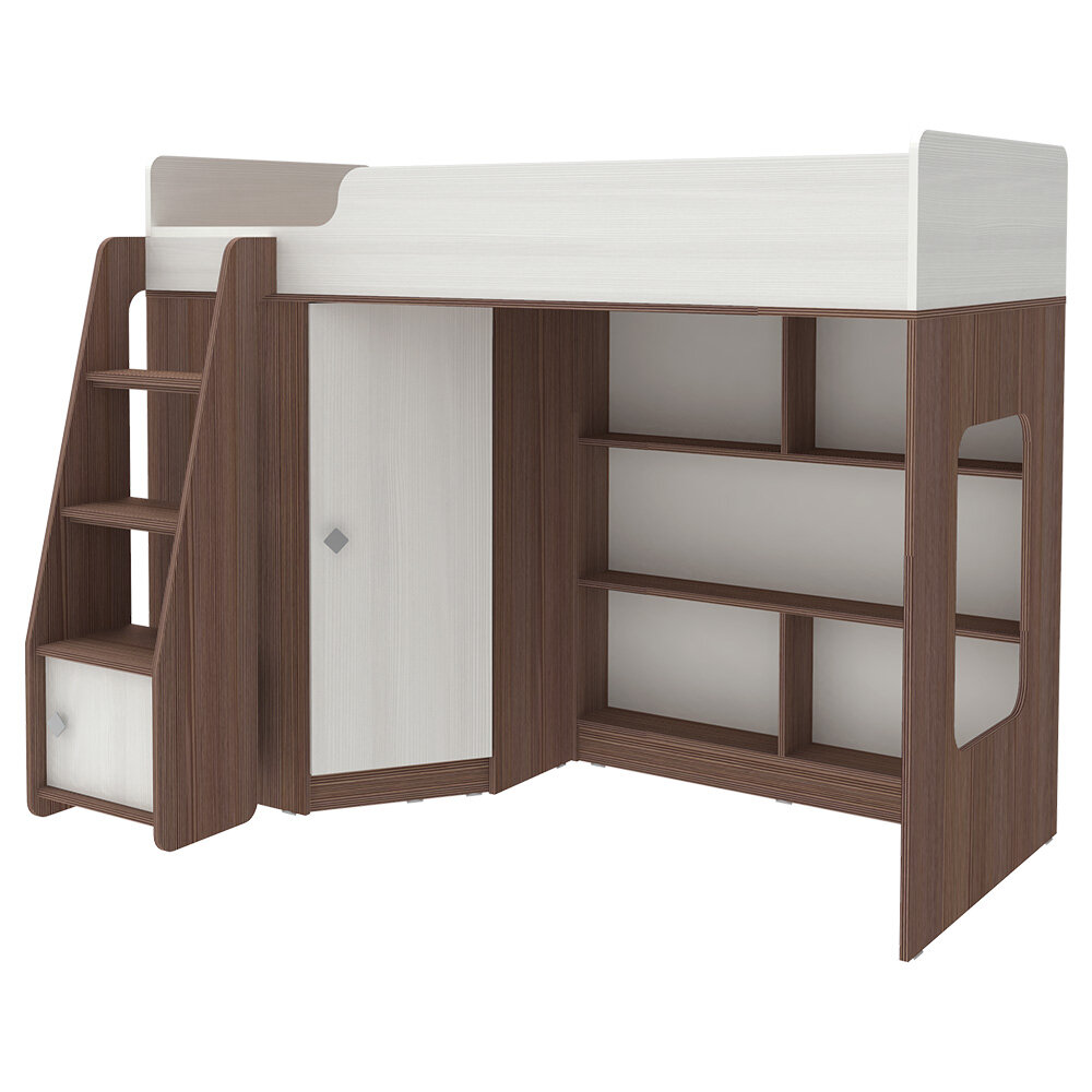 Кровать чердак Л 42.2.1 Бодего Темный Белое Дерево