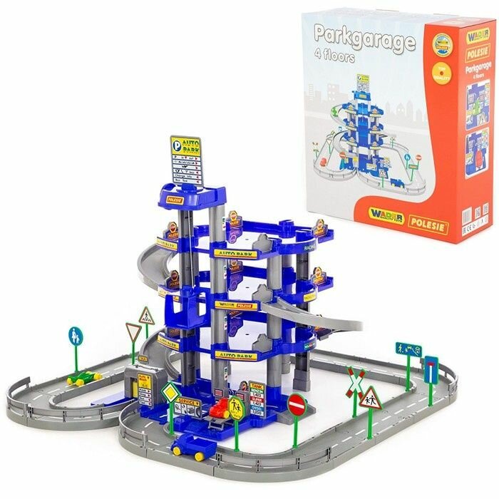 Паркинг Полесье 4-уровневый, с дорогой и автомобилями (синий), в коробке (44716)