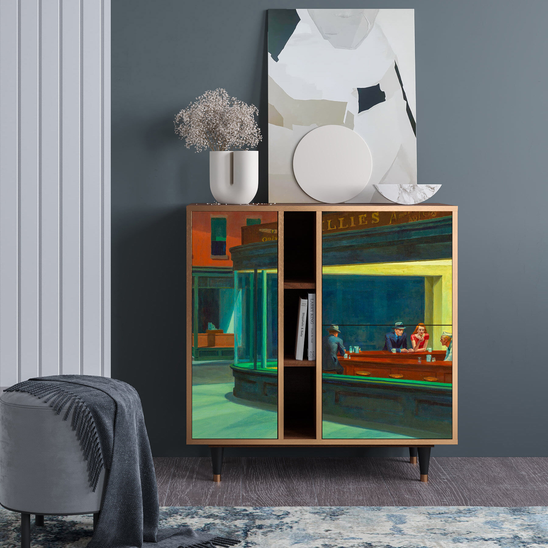 Комод - STORYZ - BS5 Nighthawks by Edward Hopper, Размер - 94 x 96 x 41 см, Цвет корпуса - , Орех