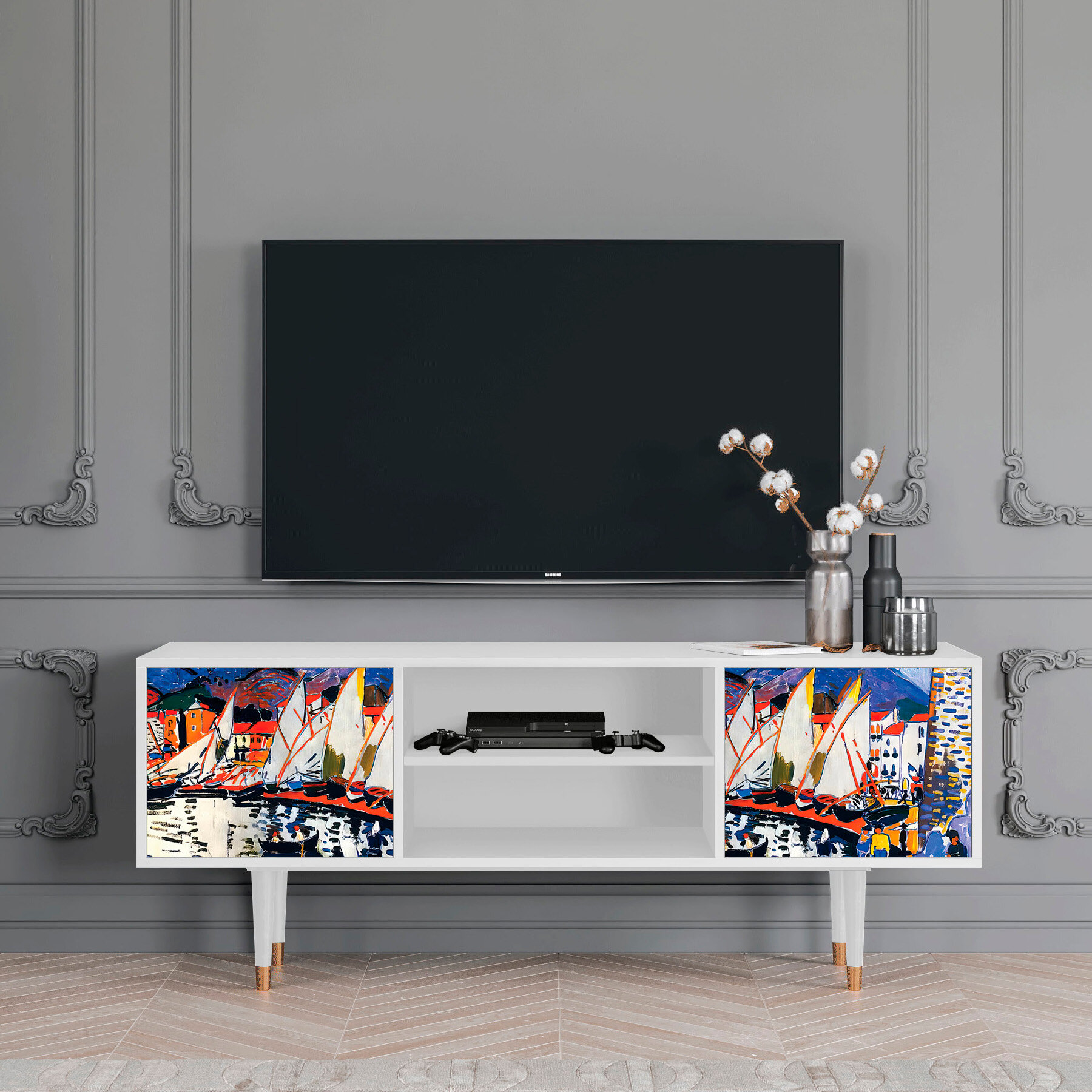 ТВ-Тумба - STORYZ - T2 Le Sechage des voiles by Andre Derain, Размер - 170 x 69 x 48 см, Цвет корпуса - , Белый