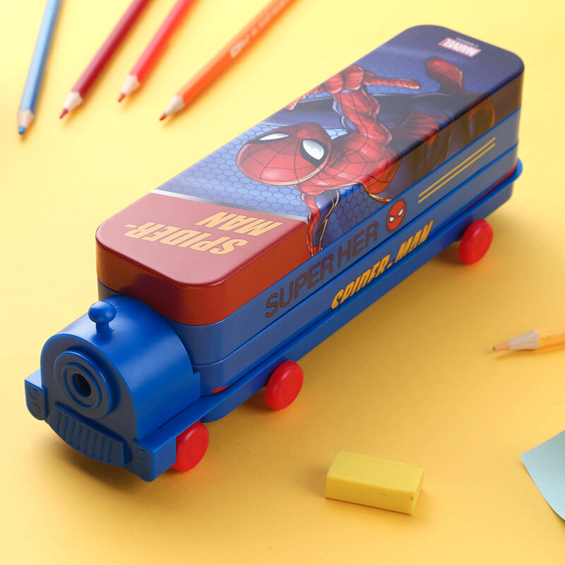 Disney Spider-Man Double-Layer Large Capacity Pencil Case with Sharpener, Train Design Stationery Box DM29175A3