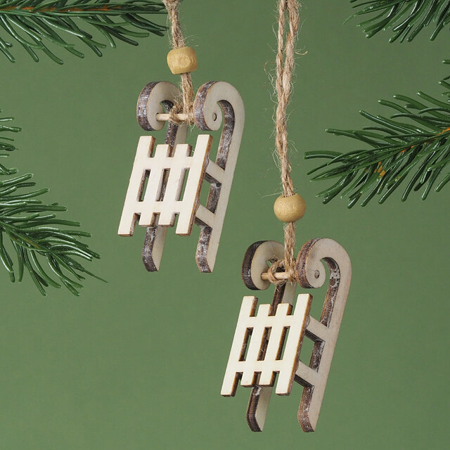 Деревянная елочная игрушка Санки Морозко 6 см, 2 шт, подвеска, Breitner, 22-2365B-набор