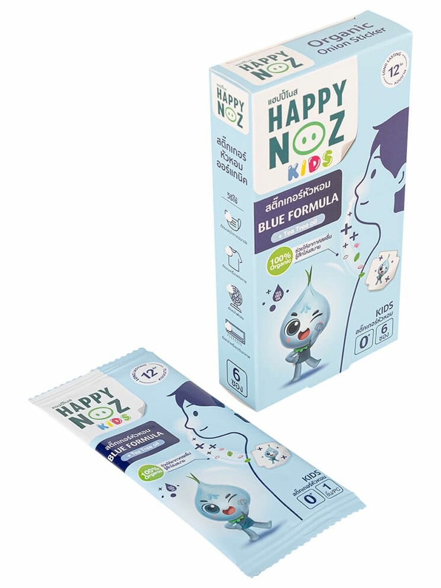 Пластырь голубой от заложенности носа с луковым маслом для детей Happy Noz, 6 шт