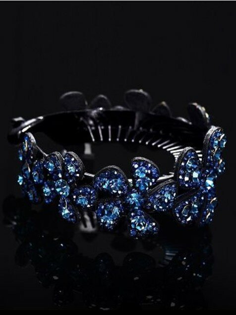 Заколка - зажим на хвост или пучёк "Цветок", синие кристаллы