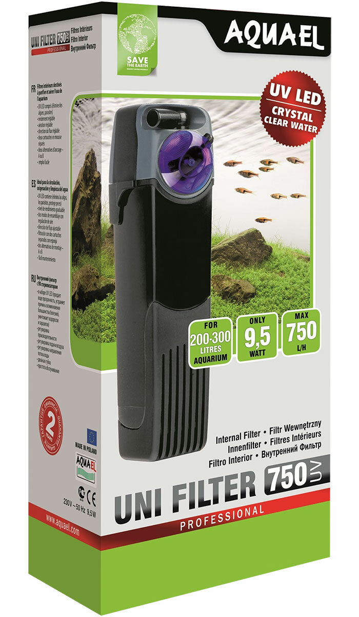Фильтр внутренний AQUAEL UNI FILTER 750 UV POWER со стерилизационной насадкой для аквариума 200 – 300 л, 750 л/ч, 8,5 Вт (1 шт)