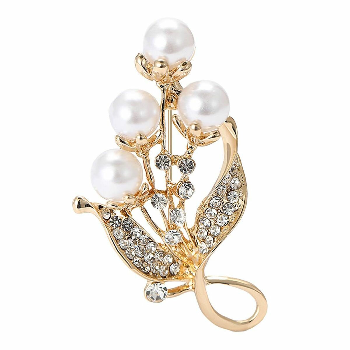 Брошь, жемчуг имитация, стразы